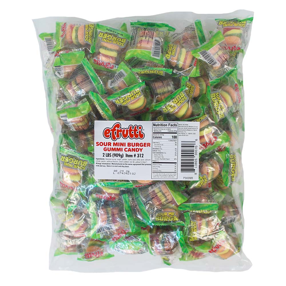 Sour Mini Burger Gummi Candy 2 lbs (100 PACK)