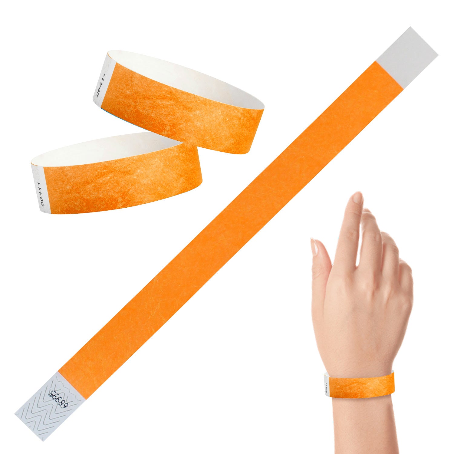 Tyvek Paper Wristbands - Neon Orange 3/4