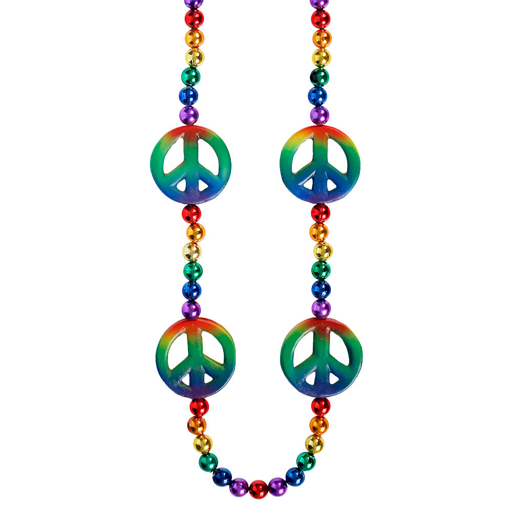 Beads - Rainbow Peace Signs 12mm 42" (6 PACK)