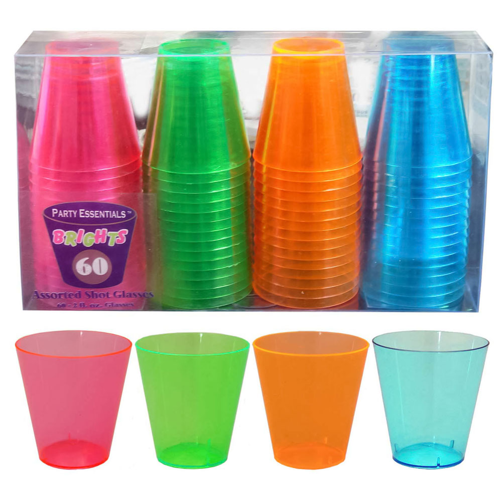 Neon Plastic Shot Glasses 2 oz (60 PACK)