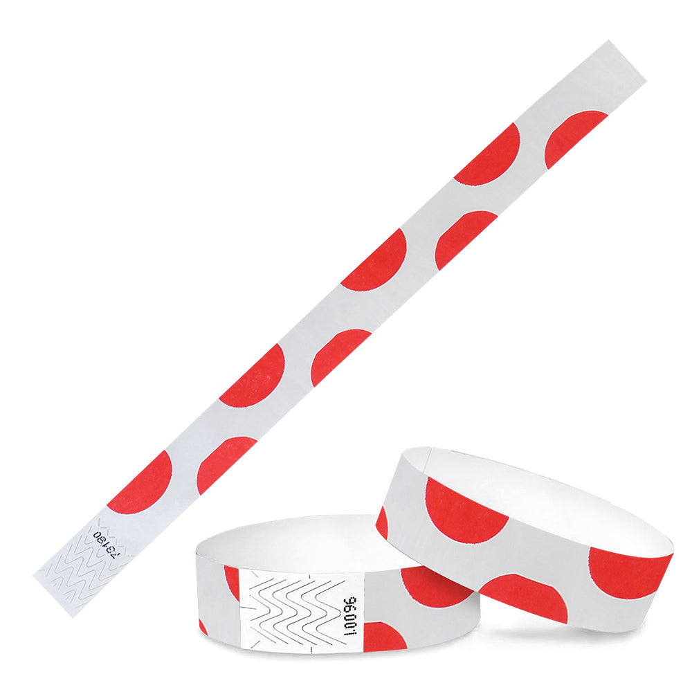 Tyvek Paper Wristbands - Red Dots 3/4" (500 PACK)